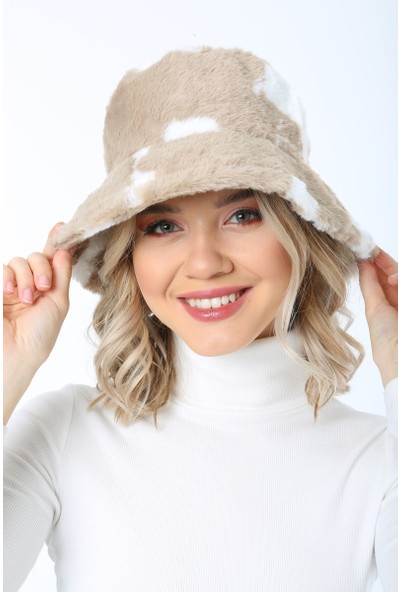 Kadın Desenli Peluş Bucket Şapka LMNS5320