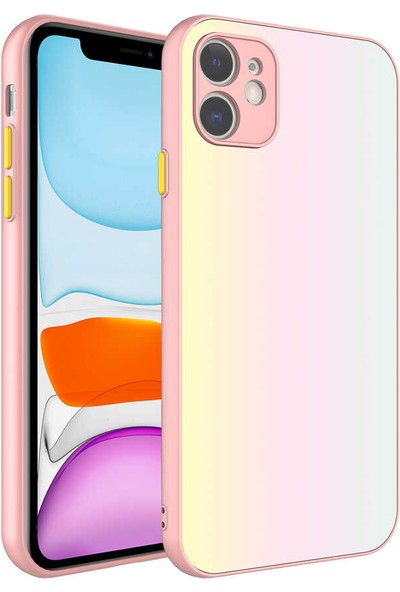 Fibaks Apple iPhone 11 Uyumlu Renkli Ebru Desenli Arkası Cam Renkli Tuşlu Sert Kapak Fibaks Apple iPhone 11 Uyumlu Renkli Ebru Desenli Arkası Cam Renkli Tuşlu Sert Kapak