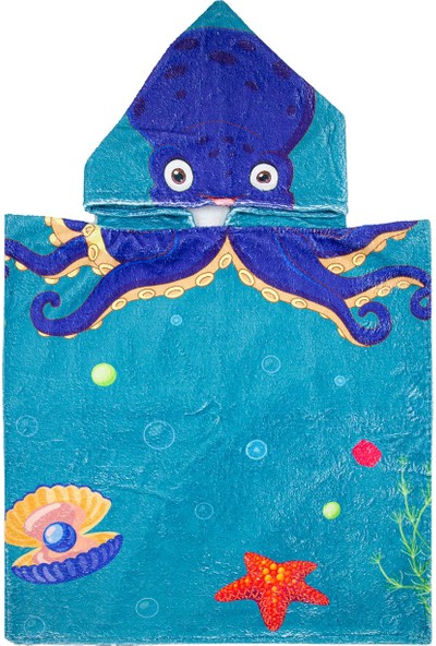 Bross Ahtapot Desenli Çocuk Havlu Panço 60X60 Bross Ahtapot Desenli Çocuk Havlu Panço 60X60