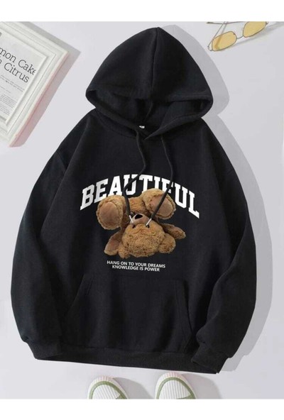 Laluvia Siyah Beautiful Teddy Baskılı Oversize Kapüşonlu Sweatshirt Hoddie Laluvia Siyah Beautiful Teddy Baskılı Oversize Kapüşonlu Sweatshirt Hoddie