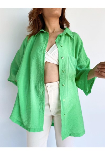 Kadın Tiril Neon Yeşil Gömlek