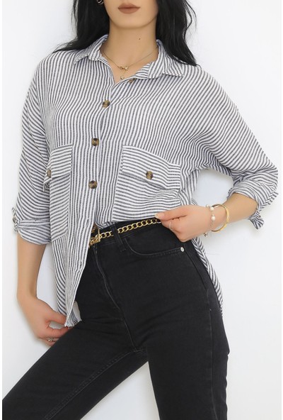 Depoxml Çizgili Gömlek Siyah - 2148.1602.