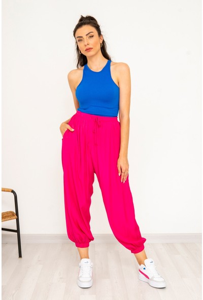 Derya Dindar Fuşya Paçası Lastikli Kadın Şalvar