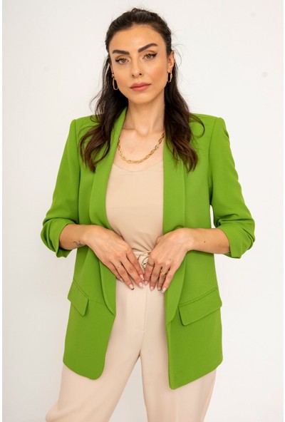 Nefti Yeşil Kol Büzgülü Boyfriend Ceket Nefti Yeşil Kol Büzgülü Boyfriend Ceket