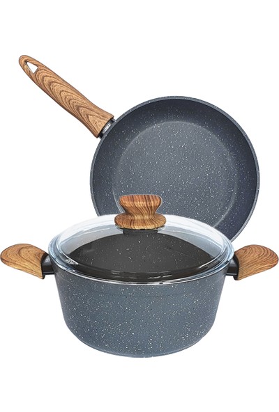 Leydi Natura Granit Derin Tencere 20 cm + Tava 20 cm Leydi Natura Granit Derin Tencere 20 cm + Tava 20 cm