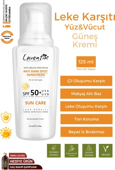 Laventin Aydınlatıcı Yüksek Korumalı Spf 50+ Yüz ve Vücut Güneş Kremi 125ML 4 Mevsim Güneş Kremi Laventin Aydınlatıcı Yüksek Korumalı Spf 50+ Yüz ve Vücut Güneş Kremi 125ML 4 Mevsim Güneş Kremi