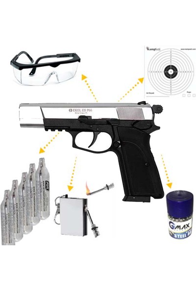 Ekol Es P66 Havalı Airsoft Komple Set-5 Adet Tüp-1 Paket BILYE-GÖZLÜK-ÇAKMAKTAŞ-10ADET Hedef Kağıdı-Kampseti Ekol Es P66 Havalı Airsoft Komple Set-5 Adet Tüp-1 Paket BILYE-GÖZLÜK-ÇAKMAKTAŞ-10ADET Hedef Kağıdı-Kampseti