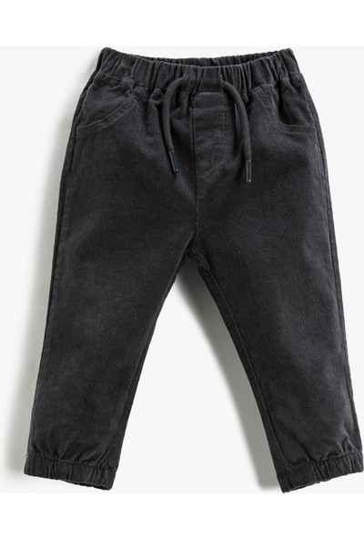 Koton Fitilli Kadife Jogger Pantolon Beli Bağlamalı Pamuklu
