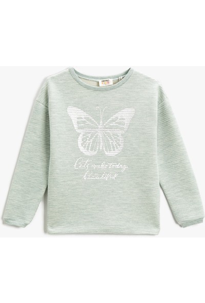 Koton Kelebek Baskılı Sweatshirt Bisiklet Yaka Uzun Kollu