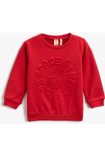 Koton Bisiklet Yaka Kabartmalı Sweatshirt Pamuklu