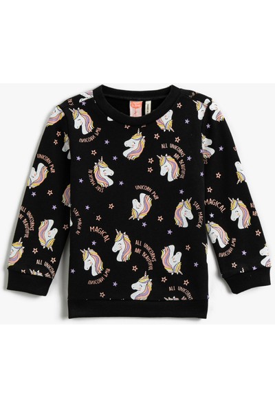 Koton Unicorn Baskılı Sweatshirt Bisiklet Yaka Pamuklu
