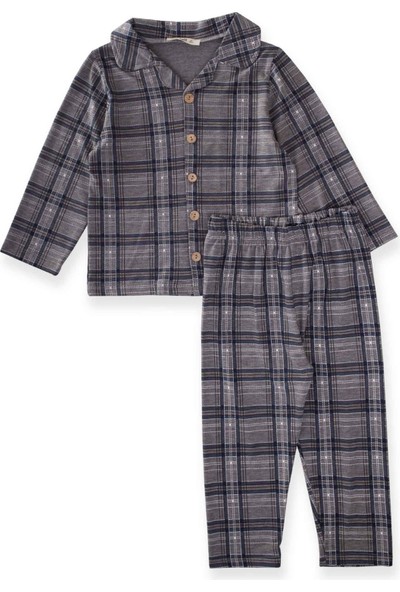 Cigit Dökümlü Gömlek Yaka Pijama Takım 3-9 Yaş Gri Melanj Cigit Dökümlü Gömlek Yaka Pijama Takım 3-9 Yaş Gri Melanj