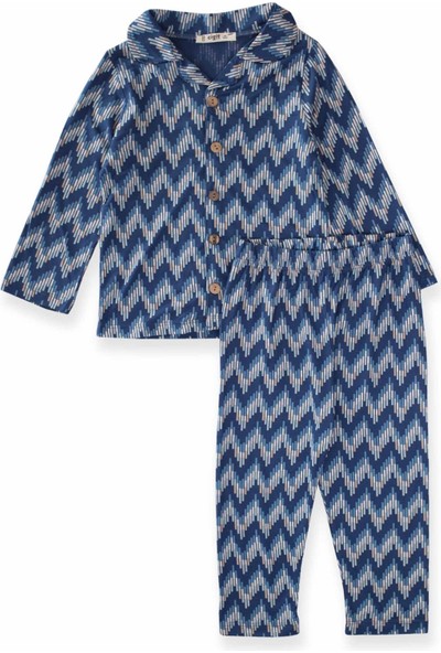 Cigit Dökümlü Gömlek Yaka Pijama Takım 3-9 Yaş Indigo Mavi Cigit Dökümlü Gömlek Yaka Pijama Takım 3-9 Yaş Indigo Mavi