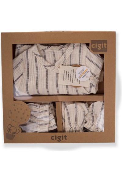 Cigit Organik Hastahane Çıkışı Bebek Takımı 0-3 Ay Çift Çizgili Cigit Organik Hastahane Çıkışı Bebek Takımı 0-3 Ay Çift Çizgili