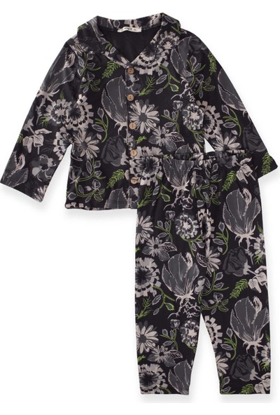 Cigit Dökümlü Gömlek Yaka Pijama Takım 3-9 Yaş Siyah Cigit Dökümlü Gömlek Yaka Pijama Takım 3-9 Yaş Siyah