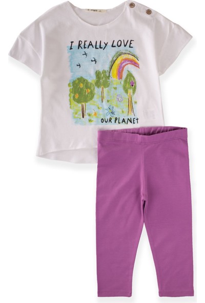 Cigit Pastel Boya Desenli Taytlı Takım 2-7 Yaş Ekru/mor Cigit Pastel Boya Desenli Taytlı Takım 2-7 Yaş Ekru/mor