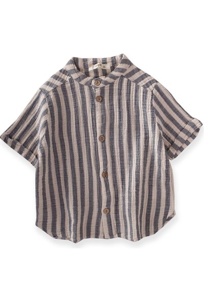 Cigit Müslin Gömlek 8-12 Yaş Lacivert Çizgili