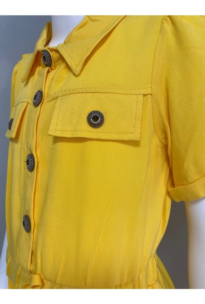 Carino Sarı Beli Lastikli Kız Çocuk Kısa Kollu Elbise Carino Sarı Beli Lastikli Kız Çocuk Kısa Kollu Elbise