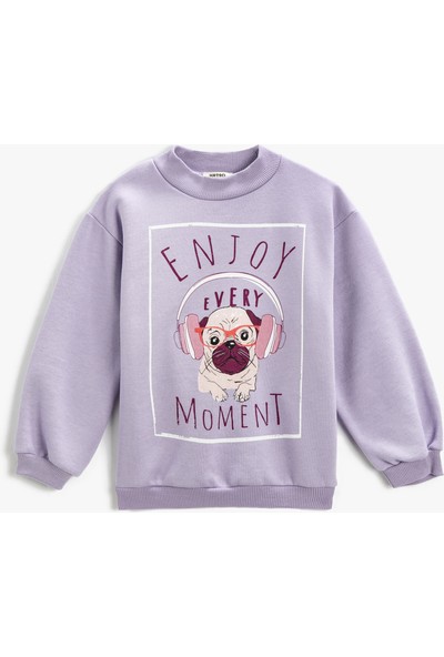 Koton Köpek Baskılı Sweatshirt Bisiklet Yaka