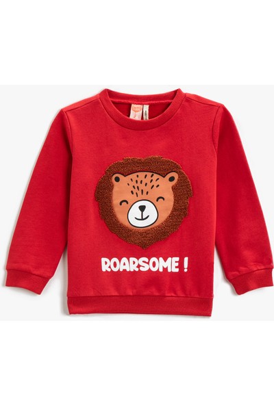 Koton Aplike Detaylı Sweatshirt Bisiklet Yaka Pamuklu