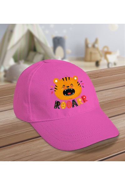 Bk Kids Roar Tasarımlı Cotton Çocuk Şapkası-Pembe-2 Bk Kids Roar Tasarımlı Cotton Çocuk Şapkası-Pembe-2