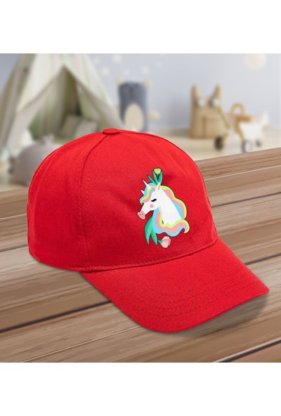 Bk Kids Unicorn Tasarımlı Cotton Çocuk Şapkası-Kırmızı