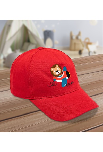 Bk Kids Sevimli Pilot Tasarımlı Cotton Çocuk Şapkası-Kırmızı