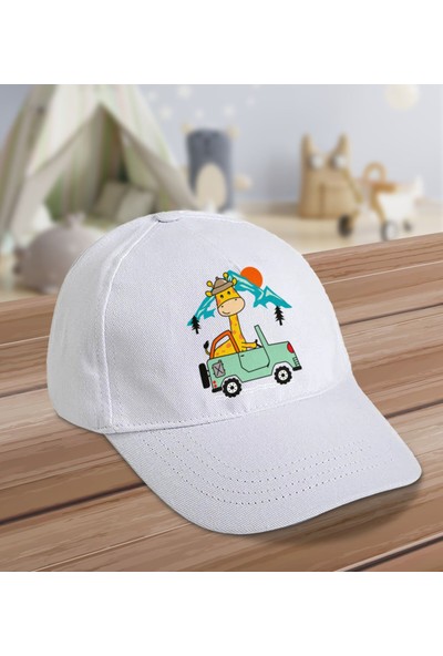 Bk Kids Sevimli Zürafa Tasarımlı Cotton Çocuk Şapkası-Beyaz-2