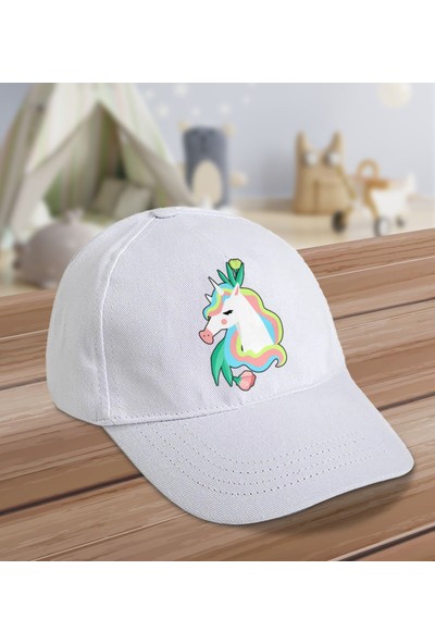 Bk Kids Sevimli Unicorn Tasarımlı Cotton Çocuk Şapkası-Beyaz