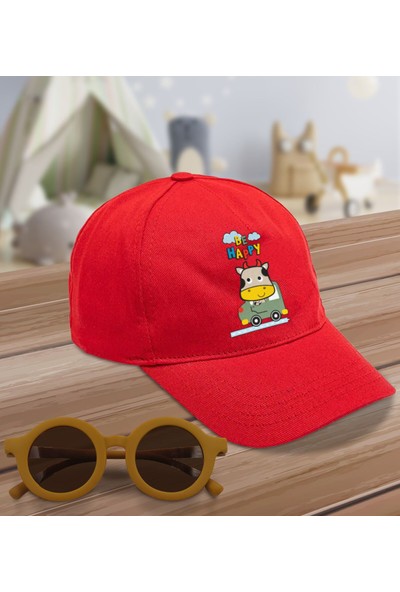 Bk Kids Bee Happy Tasarımlı Kırmızı Cotton Çocuk Şapkası ve Sarı Çocuk Güneş Gözlüğü Hediye Seti Bk Kids Bee Happy Tasarımlı Kırmızı Cotton Çocuk Şapkası ve Sarı Çocuk Güneş Gözlüğü Hediye Seti