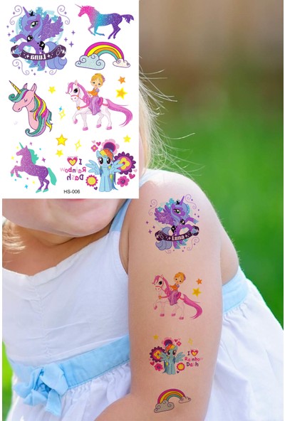 BP Tattoo Simli Dövme Luna Gökkuşağı Renkli Pony Çocuk Dövmesi BP Tattoo Simli Dövme Luna Gökkuşağı Renkli Pony Çocuk Dövmesi