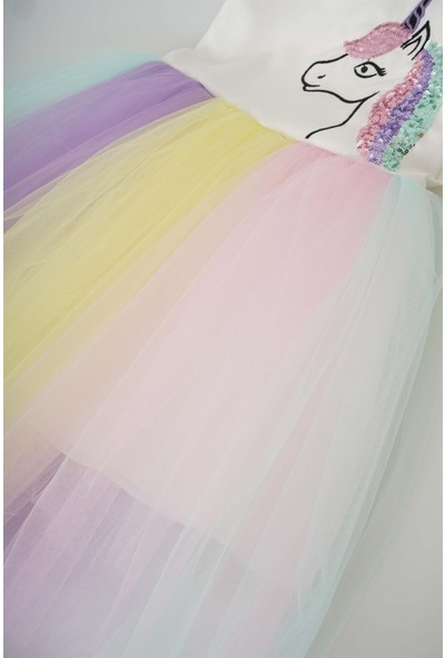 Kız Çocuk Unicorn Modelli Tütü Etekli Elbise