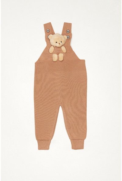 FullaModa Ayıcık Detaylı Unisex Çocuk Triko Salopet FullaModa Ayıcık Detaylı Unisex Çocuk Triko Salopet