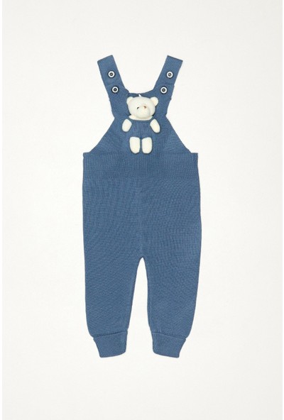 FullaModa Ayıcık Detaylı Unisex Çocuk Triko Salopet FullaModa Ayıcık Detaylı Unisex Çocuk Triko Salopet