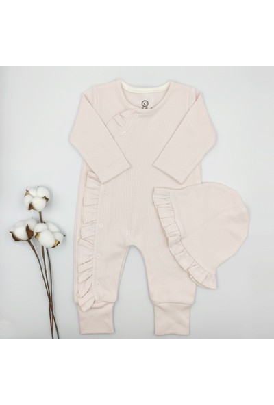 Bebek Star Pamuk Açık Pembe Fırfırlı Şapkalı Tulum Bebek Star Pamuk Açık Pembe Fırfırlı Şapkalı Tulum