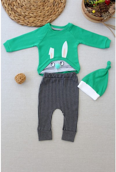 Needaya Pon Pon Tavşan Efektli 3'lü Mevsimlik Bebek Takımı - Erkek Needaya Pon Pon Tavşan Efektli 3'lü Mevsimlik Bebek Takımı - Erkek