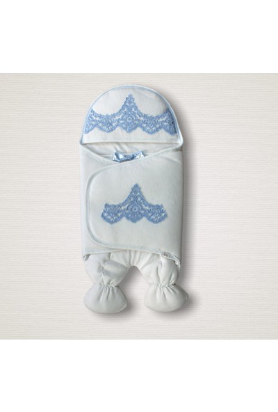 Nakış Işlemeli 4 Mevsim Lüks Bebek Ayaklı Kundak - Erkek (Mavi)