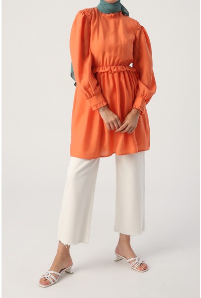 Fırfır Detaylı Beli Büzgülü Tunik