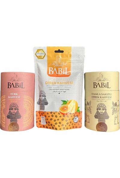 Mardin Babil 3'lü (Türk Kahvesi, Portakallı Dibek ve Damla Sakızlı Dibek) Mardin Babil 3'lü (Türk Kahvesi, Portakallı Dibek ve Damla Sakızlı Dibek)