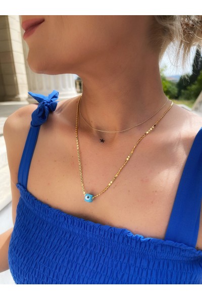 Karya Gümüş Tasarım Ezme Zincir Nostalji Nazar Boncuğu Byfuly Kolye Karya Gümüş Tasarım Ezme Zincir Nostalji Nazar Boncuğu Byfuly Kolye