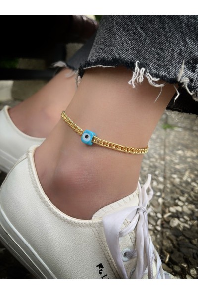 Karya Gümüş Balıksırtı Zincir Detay Nazar Boncuklu Byfuly Halhal Karya Gümüş Balıksırtı Zincir Detay Nazar Boncuklu Byfuly Halhal