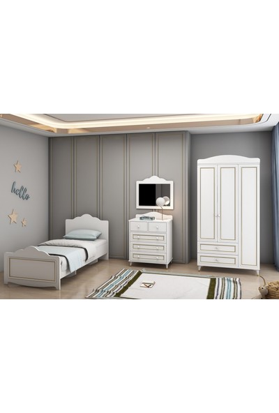 Afilli Carla Çocuk Odası Takımı Mdf Beyaz Gold Profilli Afilli Carla Çocuk Odası Takımı Mdf Beyaz Gold Profilli
