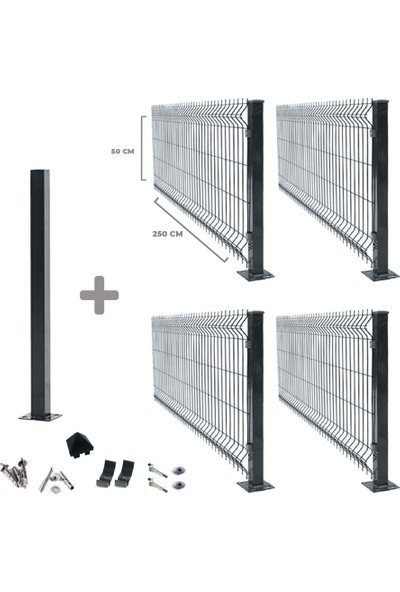 Telfence 4 'lü Panel Çit Takım 50X250 cm Çift Telli Antrasit + 1 Direk Avantaj Paketi (10 Metre) Telfence 4 'lü Panel Çit Takım 50X250 cm Çift Telli Antrasit + 1 Direk Avantaj Paketi (10 Metre)