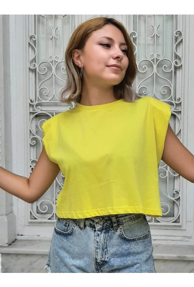 Petmudo AVM Vatkalı Crop Bluz Sarı