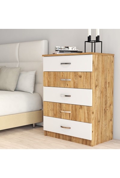 Tanmob Şifonyer 5 Çekmeceli Çam Beyaz - SFY0204