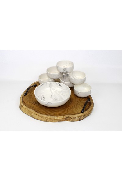 Mitra Eminhome Seramik Çerezlik 7 Li Mermer Desen