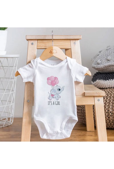 Pufiqa Uçan Pembe Fil - Baskılı Kısa Kollu Çıtçıtlı Pamuklu Bebek Body Pufiqa Uçan Pembe Fil - Baskılı Kısa Kollu Çıtçıtlı Pamuklu Bebek Body