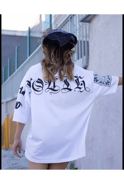 Zenis Maske Gül Baski Oversize T-Shirt