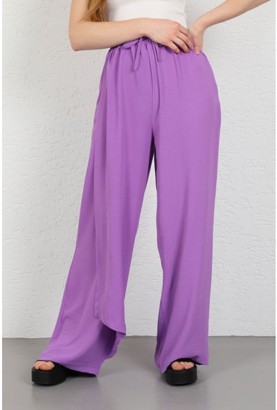 Lila Bel Lastikli ve Kordonlu Cepli Şalvar Mod Pantalon