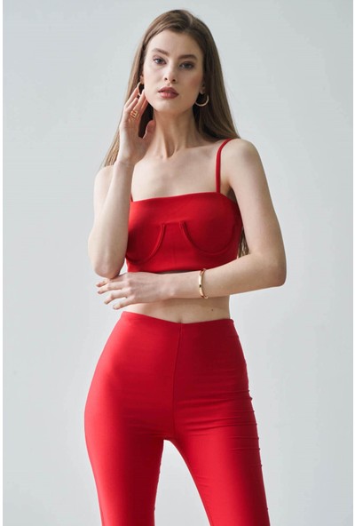Balenli Ip Askılı Crop - Kırmızı